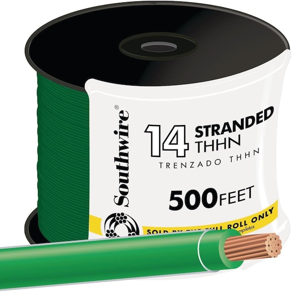 Southwire THHN Building Wire, 14 AWG, Green, Stranded, 500 ft 22959158 | Zoro